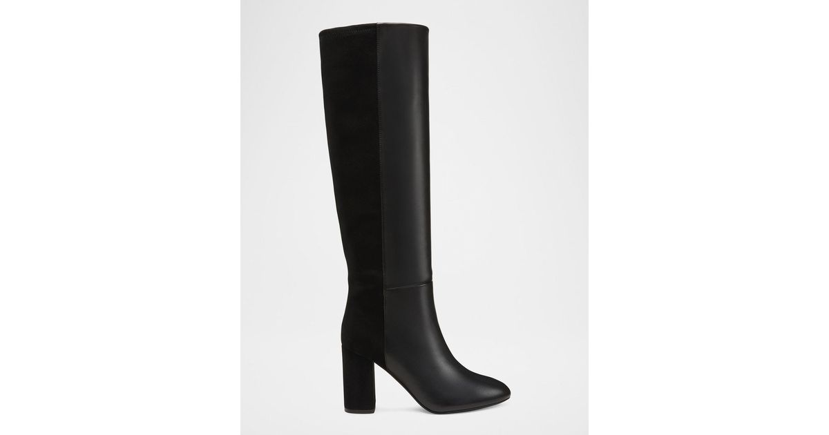 Stuart Weitzman Strut Mixed Leather Knee Boots in Black | Lyst