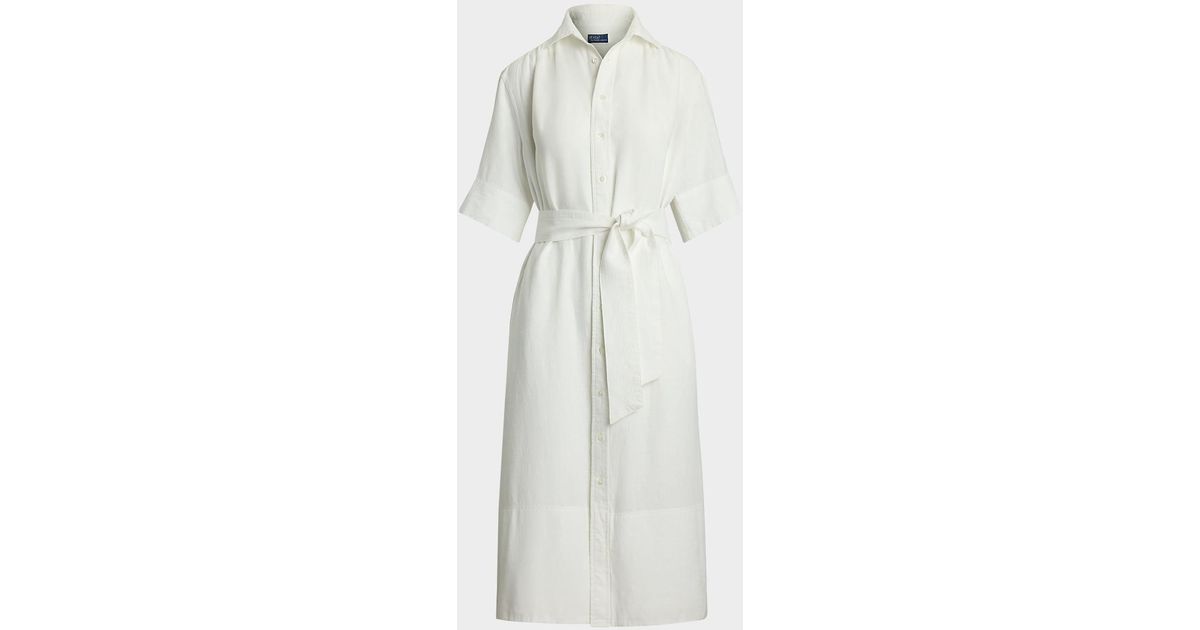Polo Ralph Lauren Belted Linen Shirtdress in White | Lyst