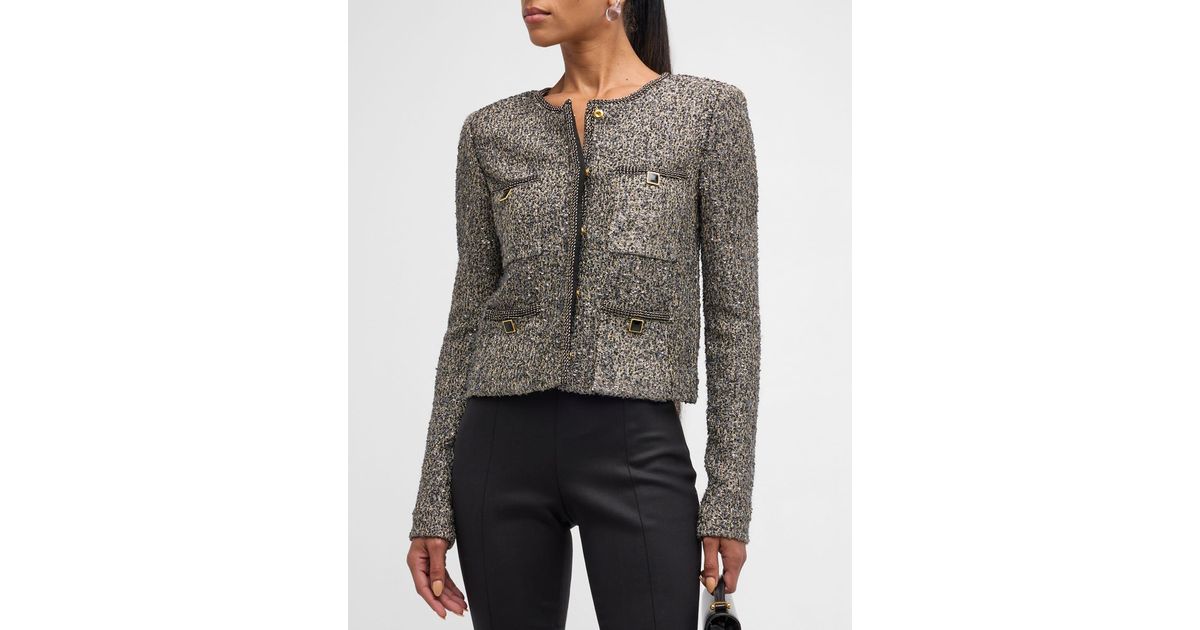 St. John Sequined Metallic Knit Jacket in Gray | Lyst