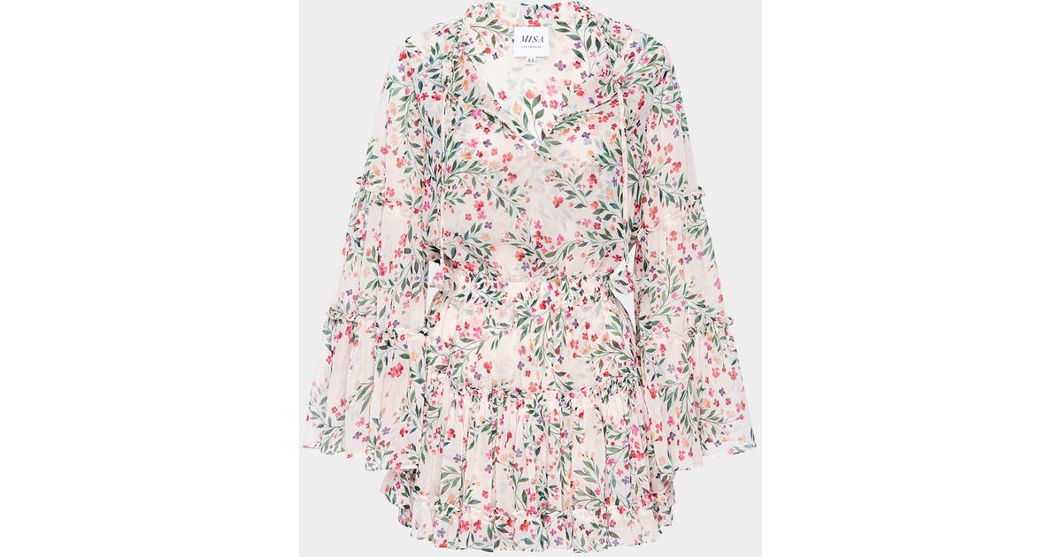 MISA Los Angles Leeva Chiffon Mini Dress in White | Lyst