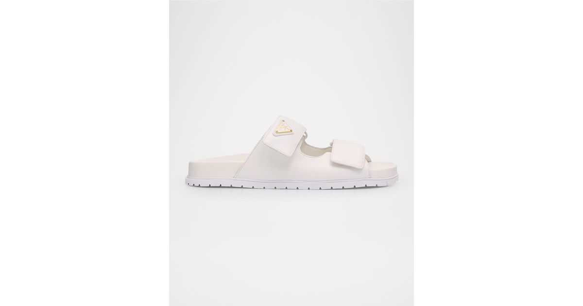 Prada Leather Double-Grip Slide Sandals in White | Lyst