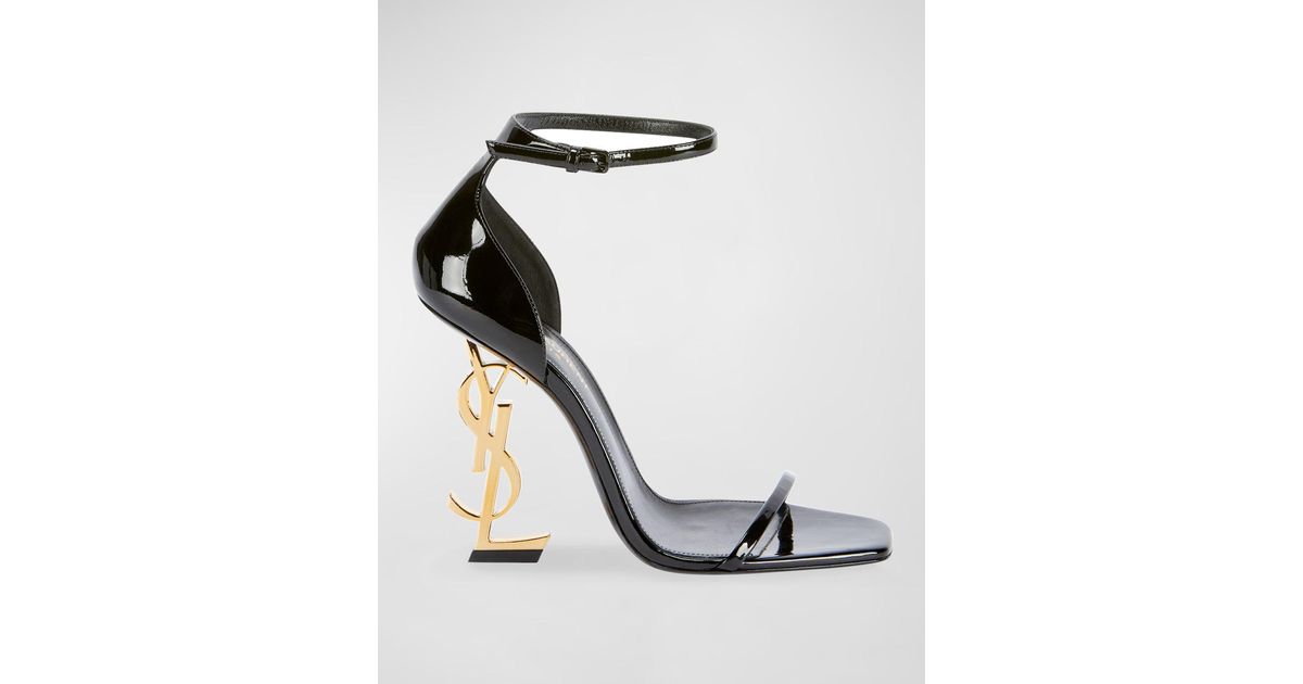 Saint Laurent 110Mm Opyum Ysl Patent Leather Sandals With Golden ...