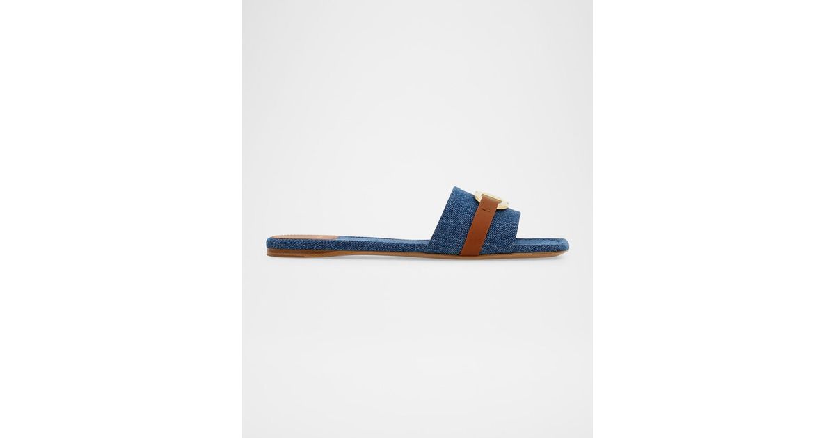 Ferragamo Leah Gancini Bit Slide Sandals in Blue | Lyst