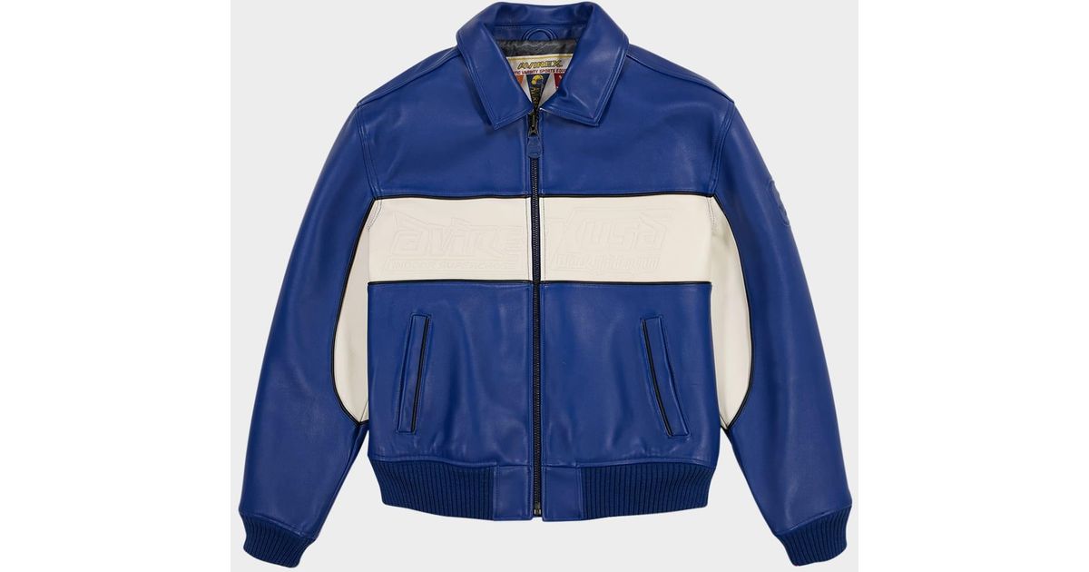 Avirex Super Spider Leather Racer Jacket in Blue for Men | Lyst