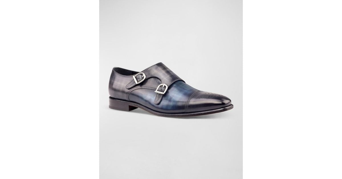 Ike Behar Regal Two-Tone Patina Leather Double-Monk Loafers in Blue for ...