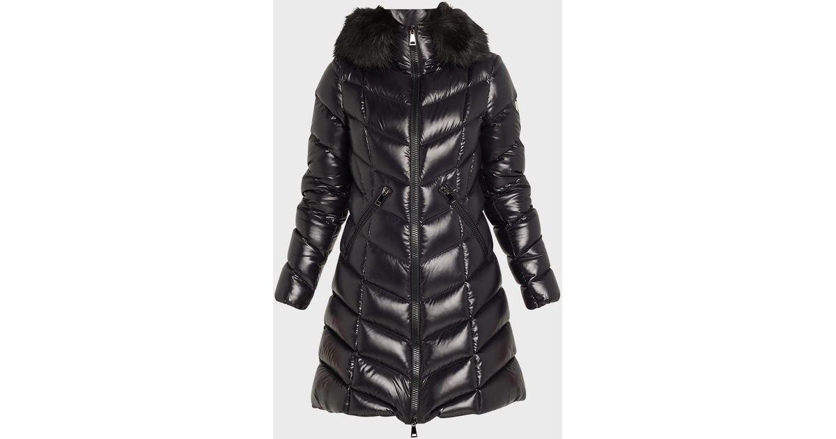 Moncler Fulmarus Faux Fur-Trimmed Hooded Long Down Jacket in Black | Lyst