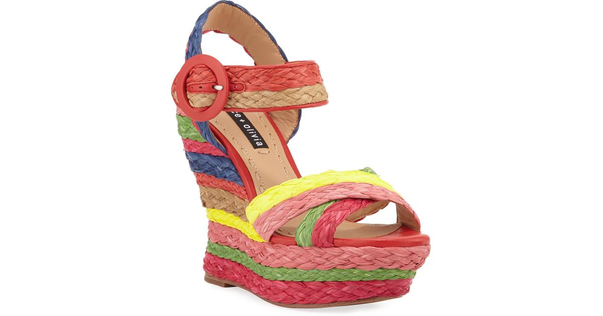 Alice + Olivia Leather Josiey Rainbow Wedge Sandals - Lyst