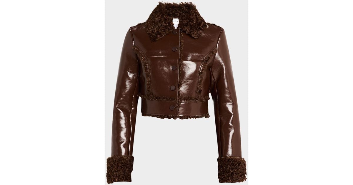 Cult Gaia Mercia Reversible Patent Faux Leather Jacket in Brown | Lyst