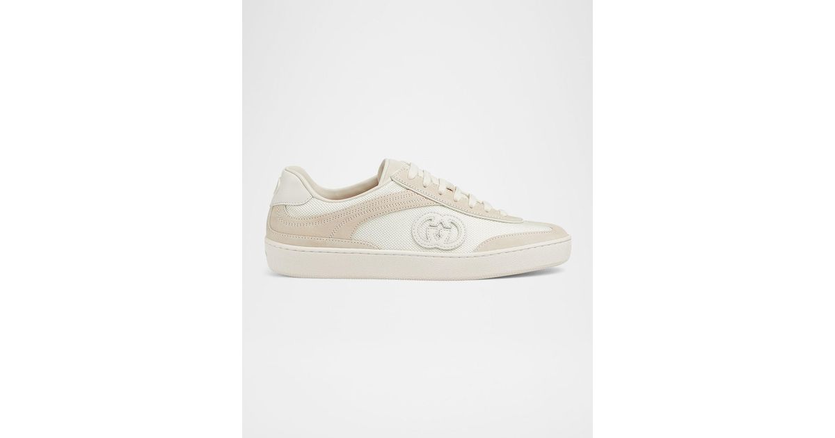 Gucci G74 Tonal Mixed-Media Sneakers in White | Lyst