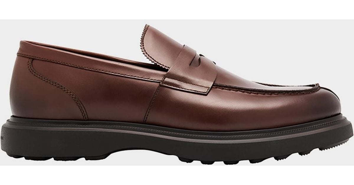 Stuart Weitzman Alvin Leather Penny Loafers in Brown for Men | Lyst