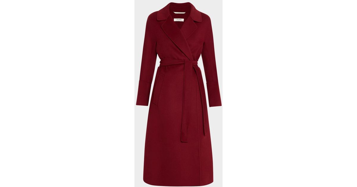 Max Mara Elisa Belted Wool Wrap Coat in Red | Lyst