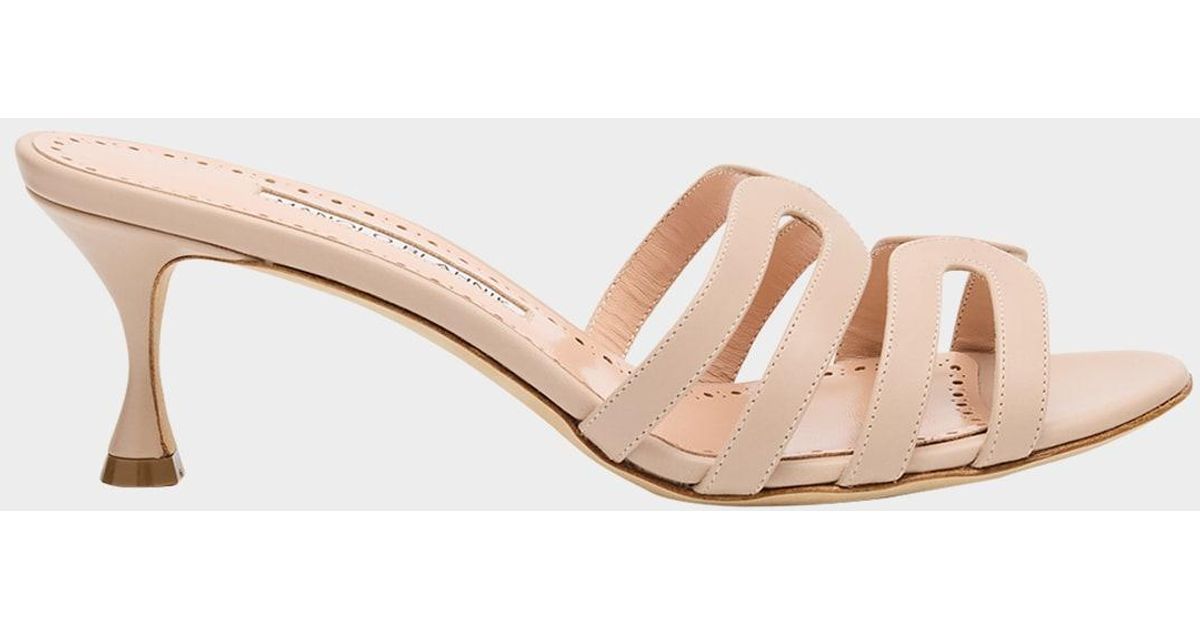Manolo Blahnik Ahwak Caged Leather Mule Sandals in Natural | Lyst