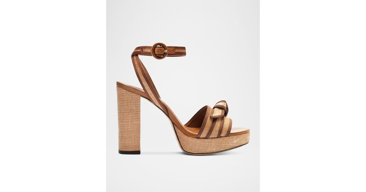 Alexandre Birman Raffia Bow Ankle-Strap Platform Sandals in Metallic | Lyst