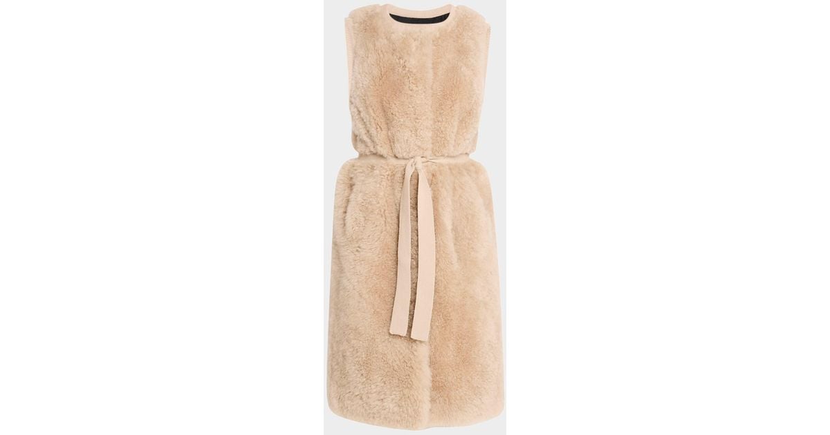 Yves Salomon Belted Lamb Shearling Vest in Natural | Lyst