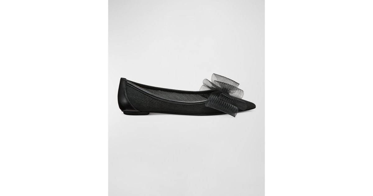 Stuart Weitzman Blushing Bow Mesh Ballerina Flats in Black | Lyst