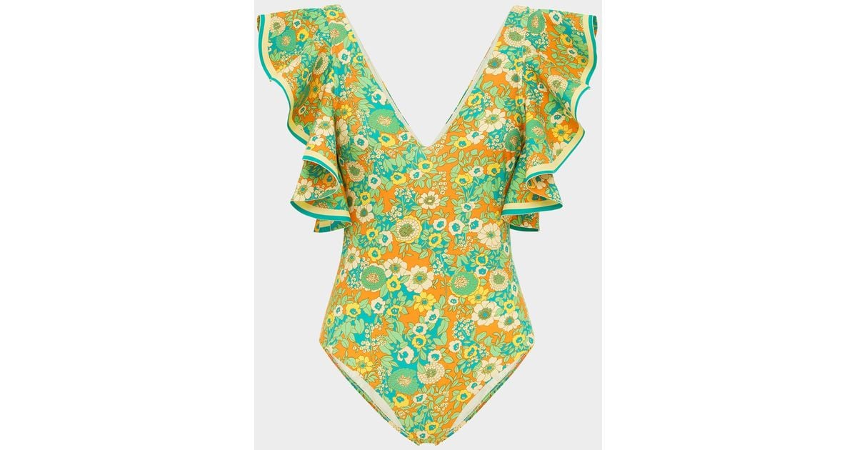 ALÉMAIS Cristina Ruffle One-Piece Swimsuit in Yellow | Lyst