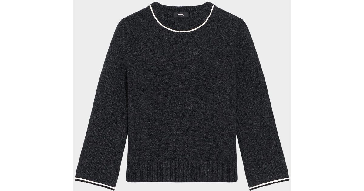 Theory Stitched Wool-Cashmere Crewneck Sweater in Blue | Lyst