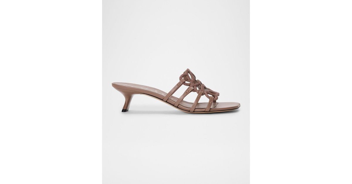 Loewe 45Mm Petal Anagram Embellished Leather Mule Sandals in Natural | Lyst