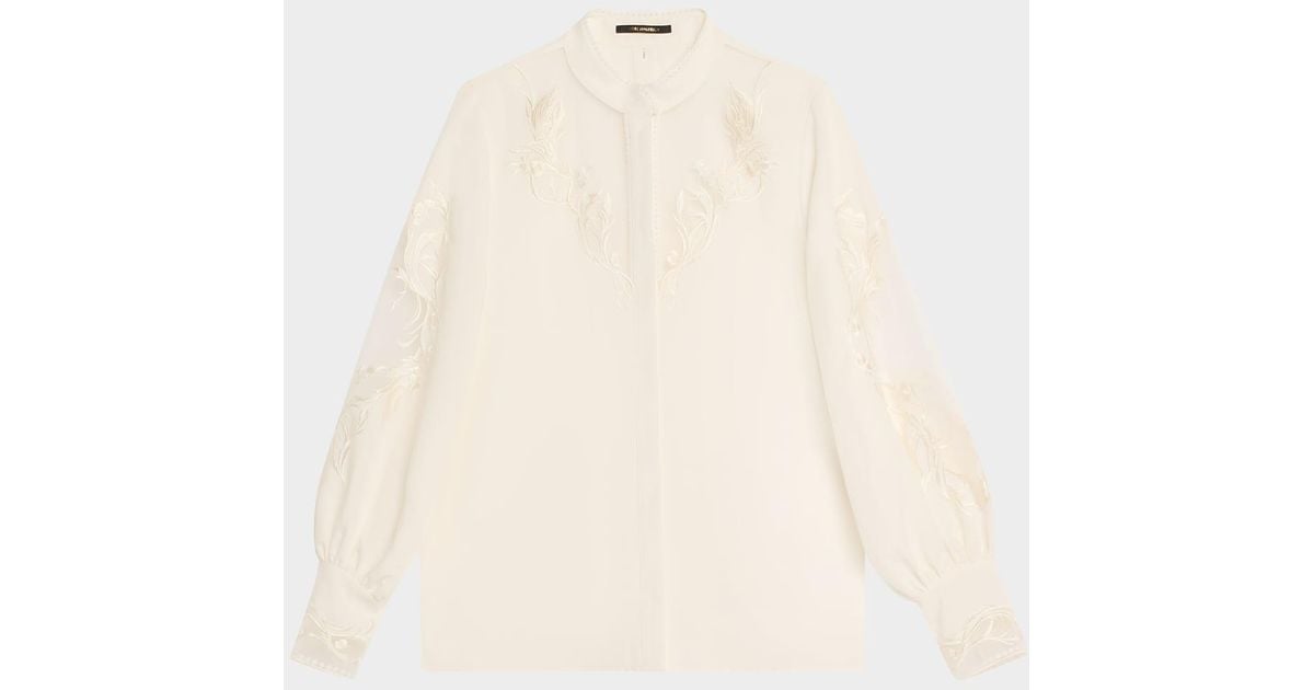 Kobi Halperin Angela Embroidered Sheer-Inset Blouse in Natural | Lyst