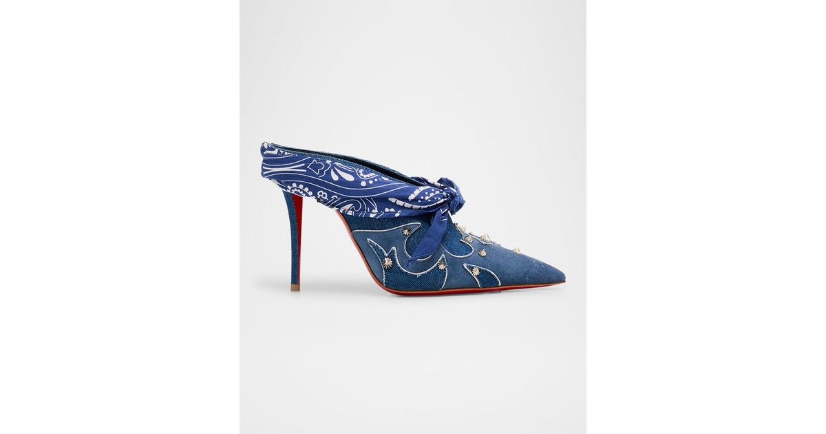 Christian Louboutin 100Mm Mulatiag And Suede Bandana Mule Pumps in Blue ...