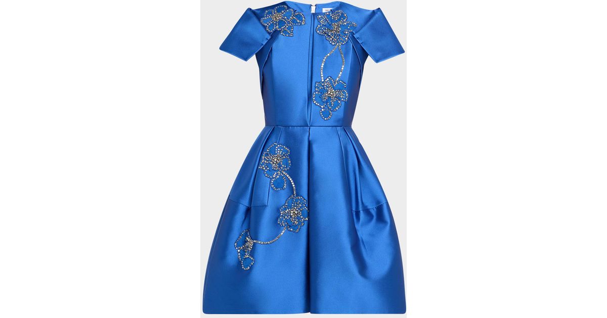 Dice Kayek Floral Embroidered Pleated Mini Dress in Blue | Lyst