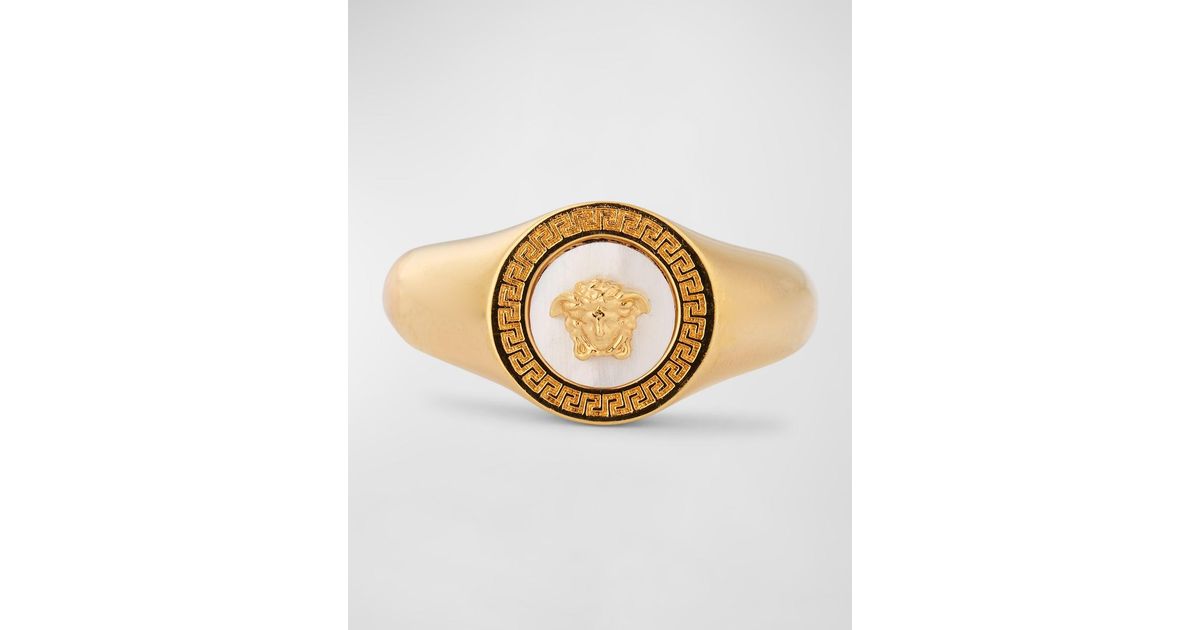 Versace Mother-Of-Pearl Medusa And Greca Ring in Metallic | Lyst