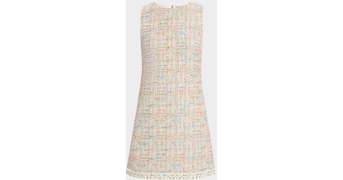 Alice + Olivia Clyde Tweed A-Line Shift Dress in Natural | Lyst