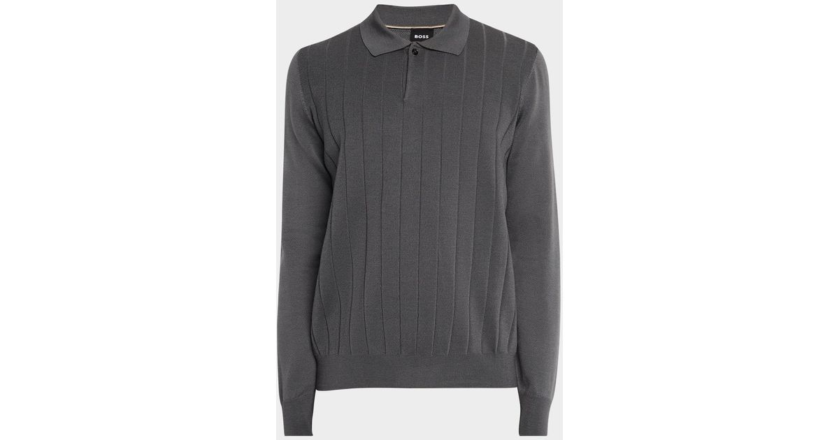 BOSS Beduardo Wide Rib Polo Sweater in Gray for Men | Lyst