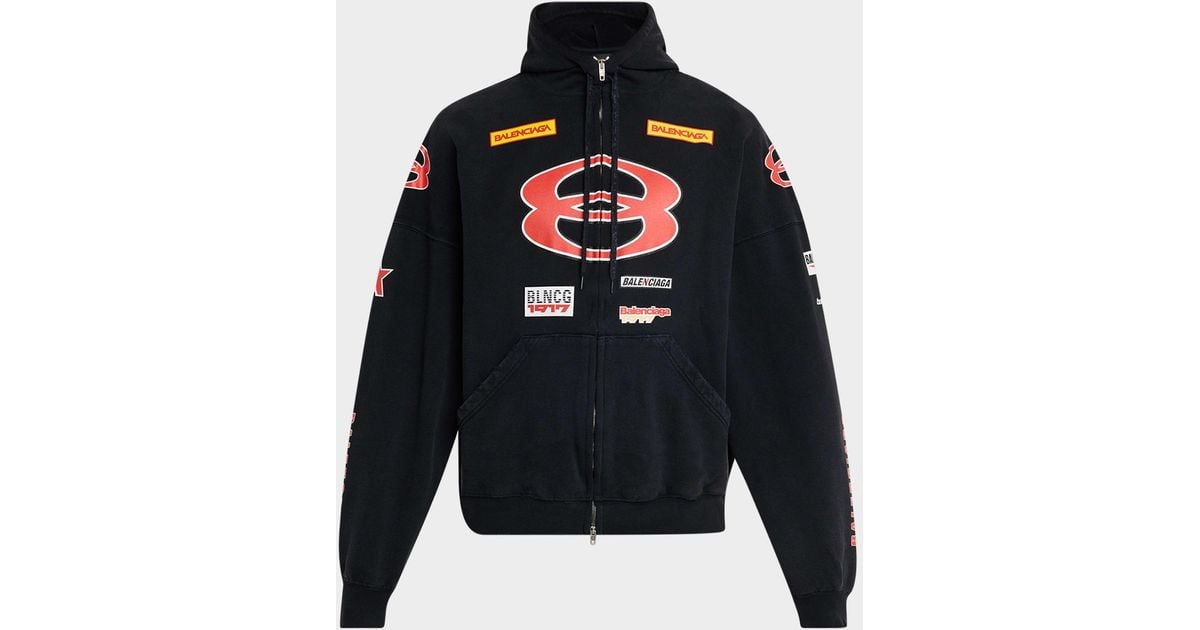 Balenciaga Sponsor Logos Full-Zip Hoodie in Blue for Men | Lyst
