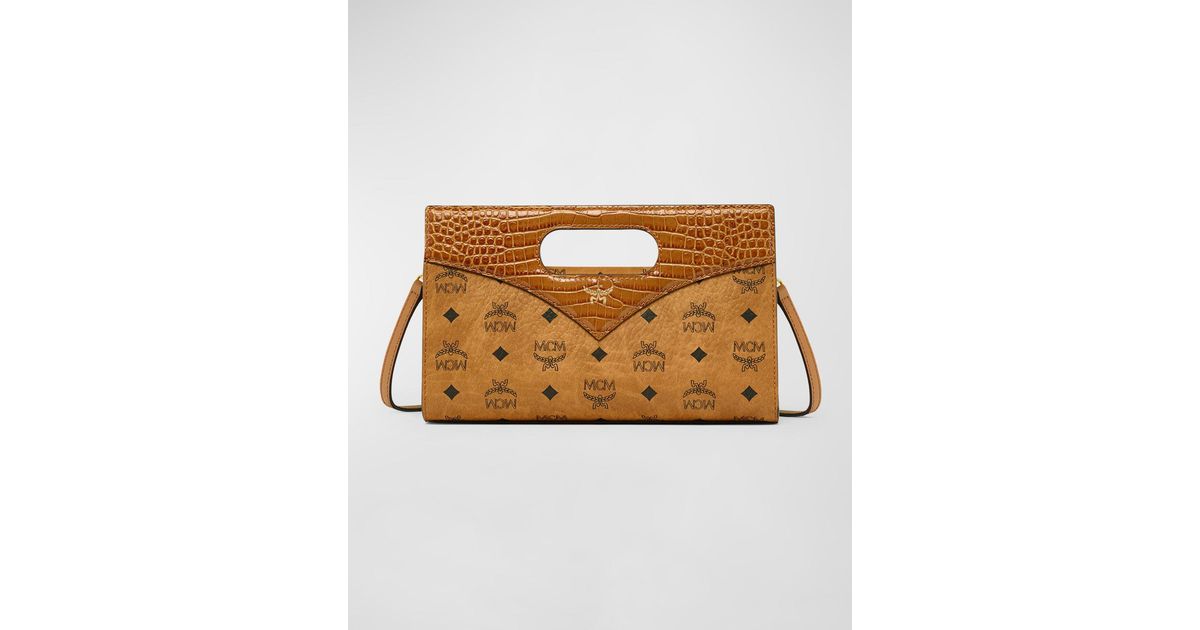 MCM Diamond Visetos Monogram Crossbody Bag in Brown | Lyst