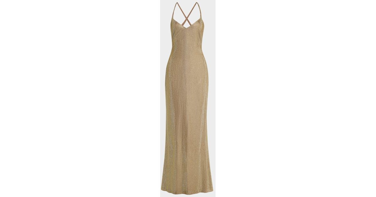 Ralph Lauren Presling Crystal Crisscross Backless Gown in Natural | Lyst