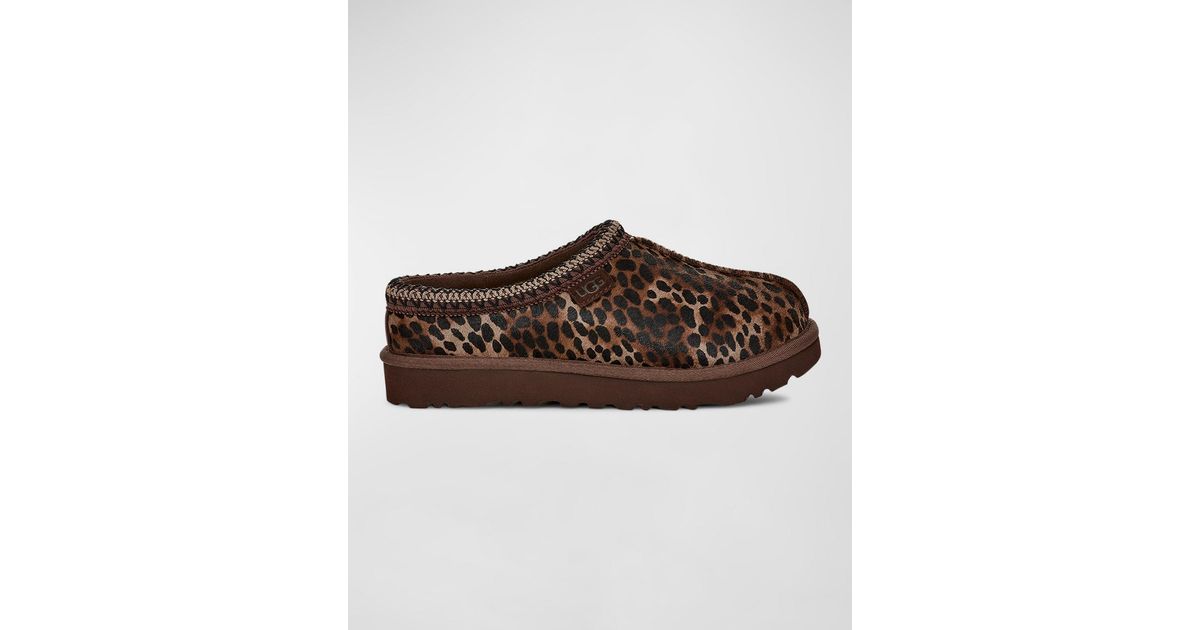 UGG Leopard-Print Calf Hair Mule Slippers in Brown | Lyst