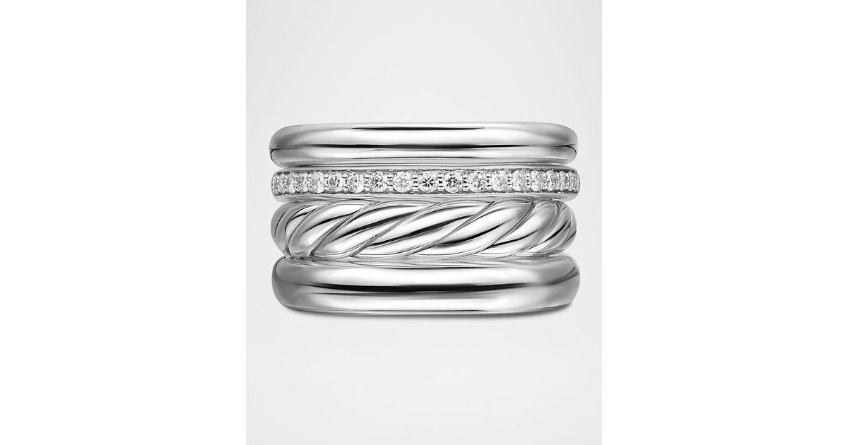 David Yurman Dy Mercer 4 Row Ring With Diamonds in Gray | Lyst