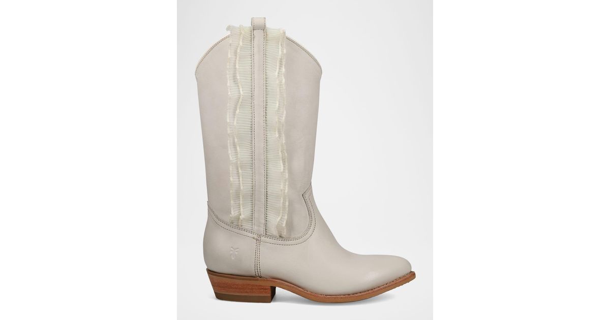 Frye Billy Leather Ruffle Western Boots in White | Lyst