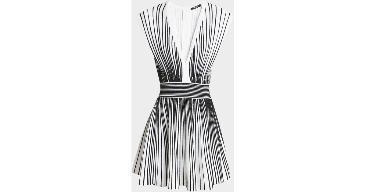 Balmain Plunging Flechage Knit Mini Flare Dress | Lyst