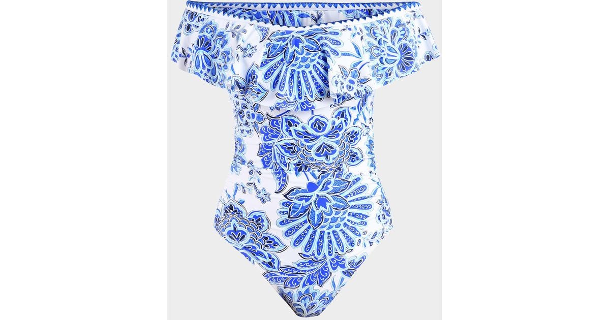 La Blanca Beyond Off-Shoulder Ruffle One-Piece Swimsuit in Blue | Lyst