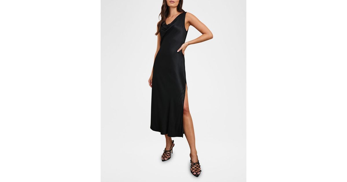 Rails Nat Satin Cowl-Neck Midi Dress in Black | Lyst