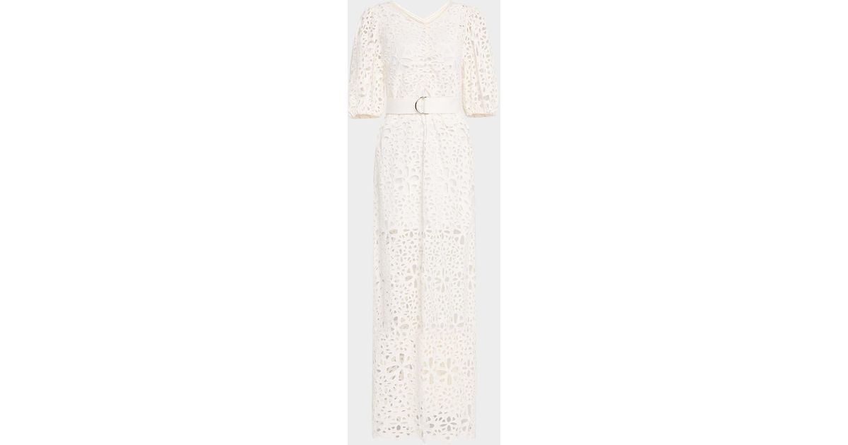 Sea Lumi Puff-Sleeve Eyelet Maxi Dress in White | Lyst