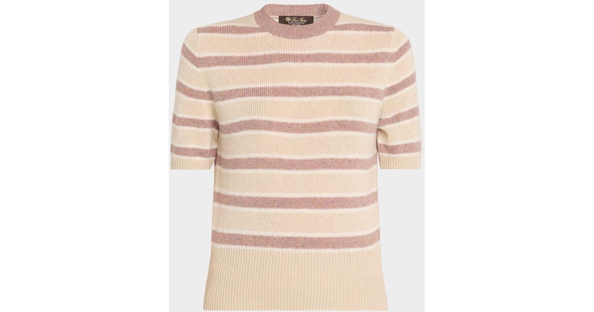 Loro Piana Fobello Cashmere Striped Crewneck Sweater in Natural | Lyst