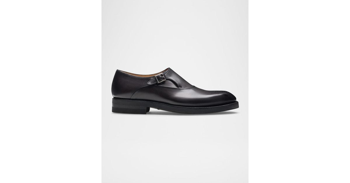 Magnanni Apos;S Orlay Brogue Leather Monk Strap Loafers in Black for ...