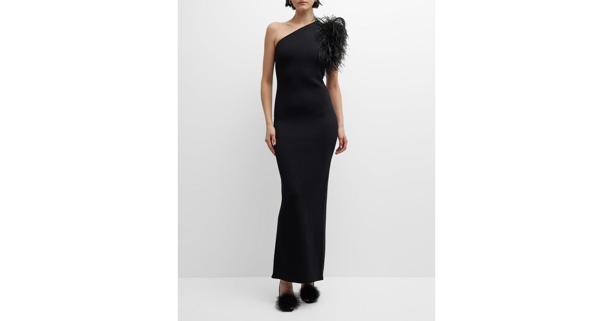 Rachel Gilbert Elcie One-shoulder Column Gown With Feathers in Black | Lyst