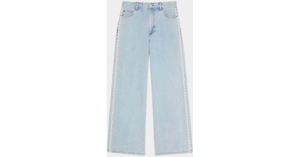 Sandro Malcolm Faded Floral Beaded Jeans in Blue | Lyst