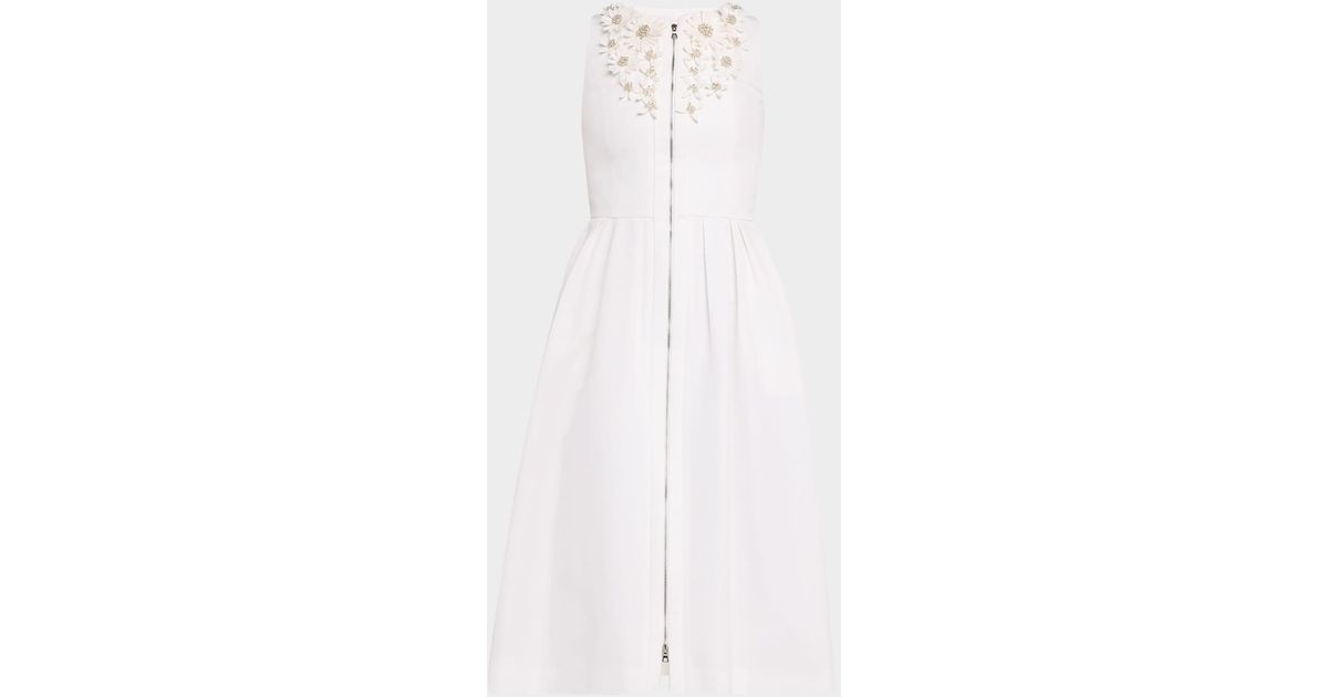 Dice Kayek Zip-Front Embroidered Fit-&-Flare Midi Dress in White | Lyst