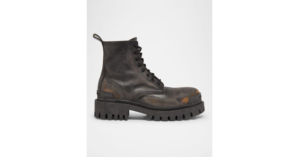 Balenciaga Strike Used-Effect Calfskin Combat Boots in Black for Men | Lyst