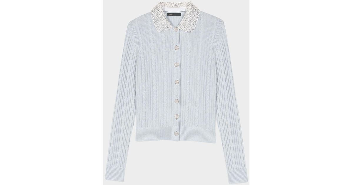 Maje Mini Cable-Knit Embellished Cardigan in White | Lyst