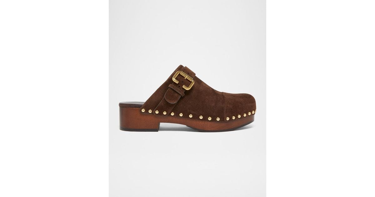 Chloé Jeannette Suede Buckle Clogs in Brown | Lyst