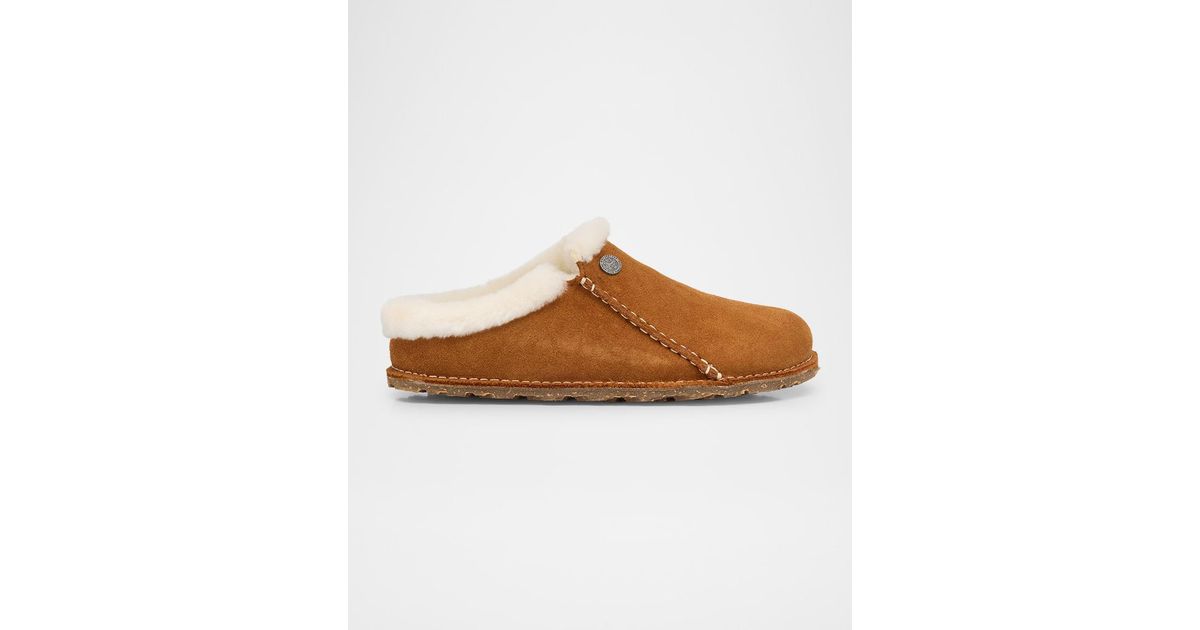 Birkenstock Zermatt Suede Shearling Slipper Mules in Brown | Lyst