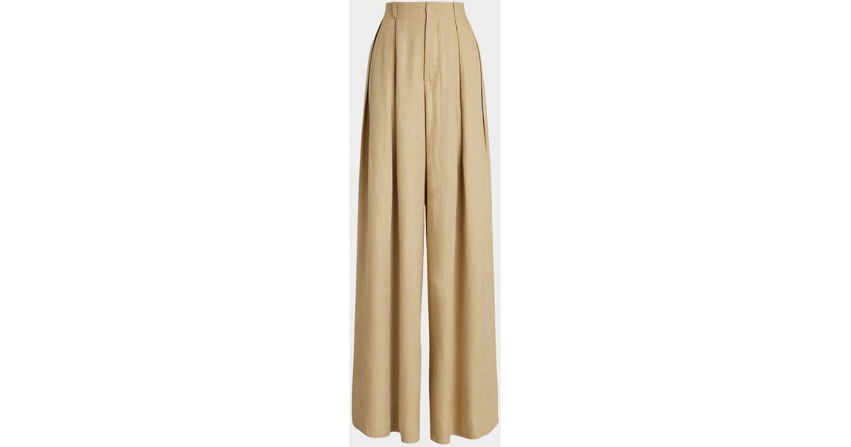 Ralph Lauren Greer Silk-Linen Twill Pleated Pants in Natural | Lyst