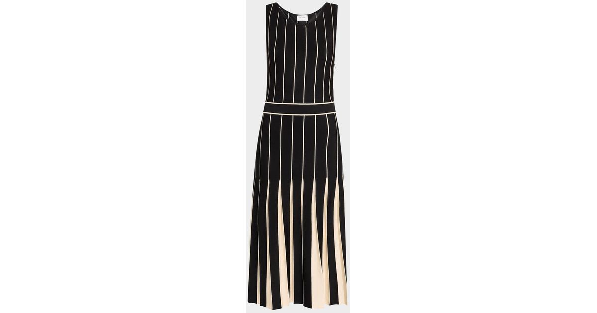 St. John Bi-Tonal Short Row Pleated Knit Dress | Lyst