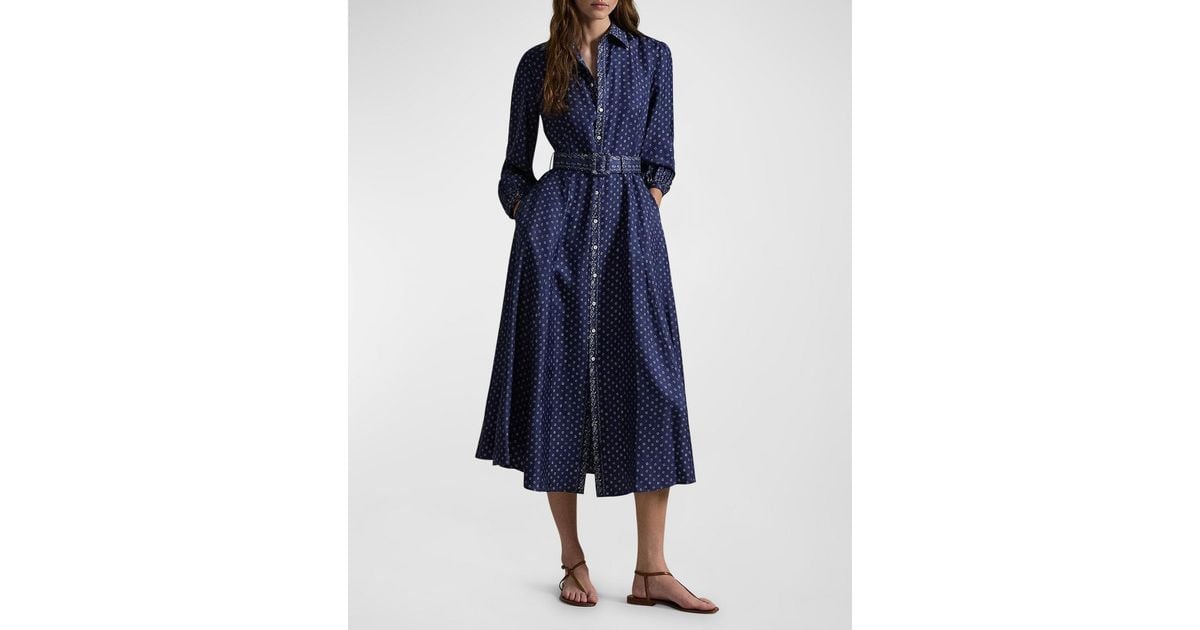 Polo Ralph Lauren Mixed-Print Mulberry Silk Shirtdress in Blue | Lyst